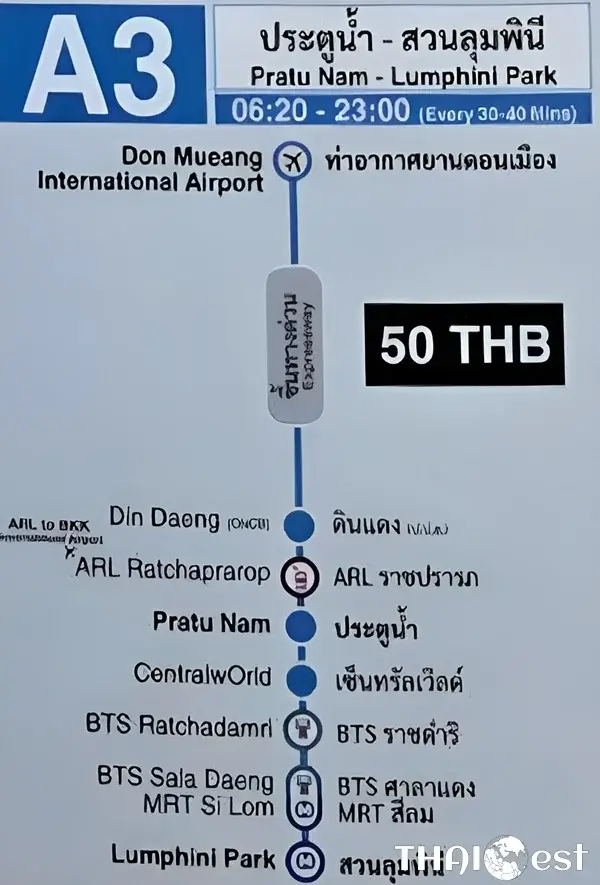 A3 Bus Bangkok: Don Muang Airport to Pratunam / Lumpini