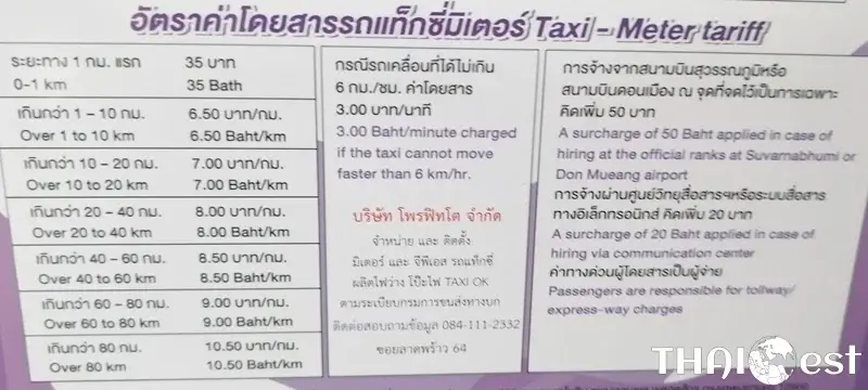 Bangkok Taxi Fare Rate per KM & for Long-Distance Journey